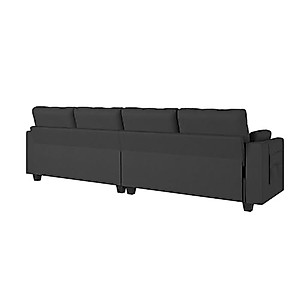 HONBAY Reversible Sectional Sofa L-Shape Sofa Convertible Couch 4-Seater Sofas Sectional for Apartment Deep Grey