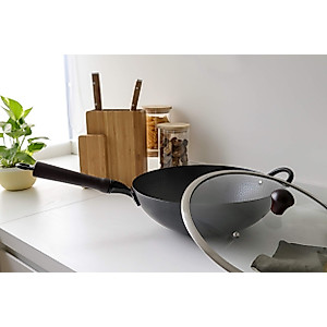 JIA Carbon Steel Companion Wok with Lid - 32CM, Black