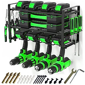 Socpuro Power Tool Organizer Wall Mounted, 3 Layers Heavy Duty Metal Tool Shelf, Garage Drill Tool Holder Utility Storage Rack for Handheld & Power Tools