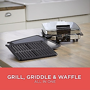 BLACK+DECKER 3-in-1 Waffle Maker with Nonstick Reversible Plates, Stainless Steel, G48TD