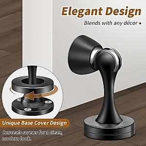 KOLAKO Door Stopper, Magnetic Door Stops, Brushed Satin Nickel, 2 Pack Wall Floor Mounted Black Magnetic Door Catch Door Holder, Stainless Steel Metal Soft-Catch Doorstop Door Stopper