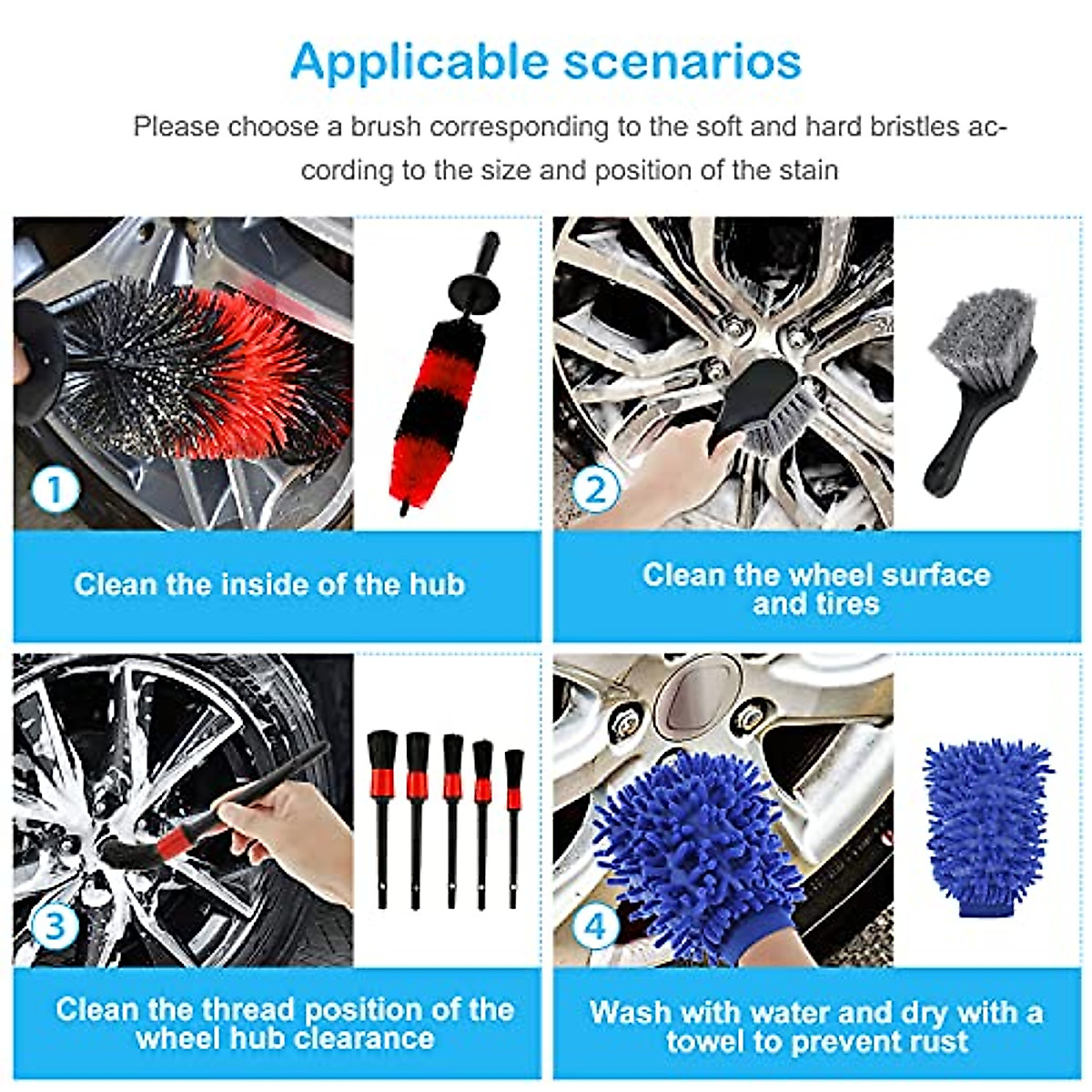 18Pcs Auto Car Detailing Brush Set, Car Cleaning Tools Kit with Long Rim Brush, Detail Brushes, Vent Brush, Polishing Pads, Wash Mitt, Towels for Clean Wheels, Dashboard, Engine, Carpet, Air Vents