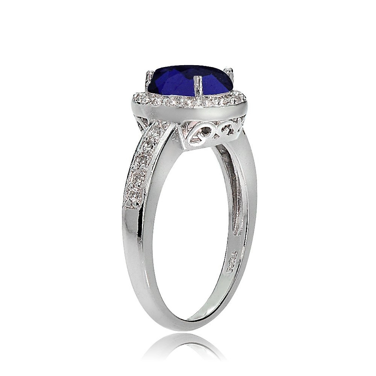 Ice Gems Sterling Silver Created Blue Sapphire and White Topaz Oval Halo Ring