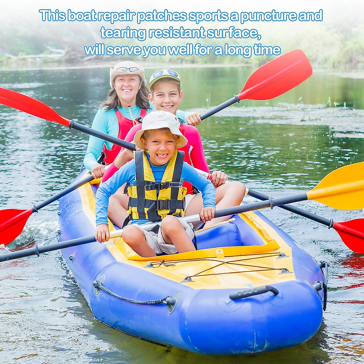 Outus 3 Pieces Kayak Patches Raft Patch PVC Inflatable Repair Rafts Waterproof Boat Repair Patches Boat Repair Kit with PVC Patches Set for Inflatable Raft Boat Canoe Kayak