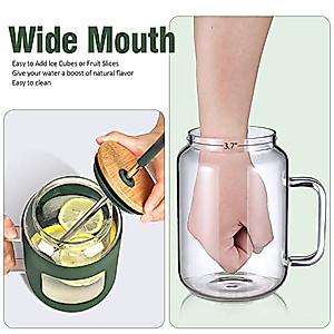 VOKOVO 50 oz Glass Tumbler with Bamboo Lid and Straw, Glass Water Bottles with Handle and Silicone Sleeve Reusable Mug Cup Drinking Glasses for Iced Coffee, Spill Proof, BPA Free,Olive