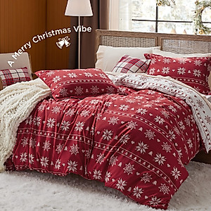 Bedsure Christmas Duvet Cover Queen - Holiday Bedding Collection Featuring a Christmas Snowflakes Pattern, Includes 1 Duvet Cover and 2 Pillow Shams (Queen, Snowflake)