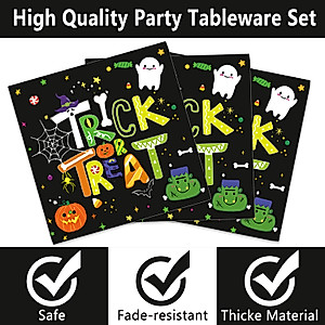 Halloween Party Supplies Set, Halloween Party Supplies Decoration - Paper Plates, Napkins, Cups, Cutlery, Banner and Hanging Swirls - 24 Serves