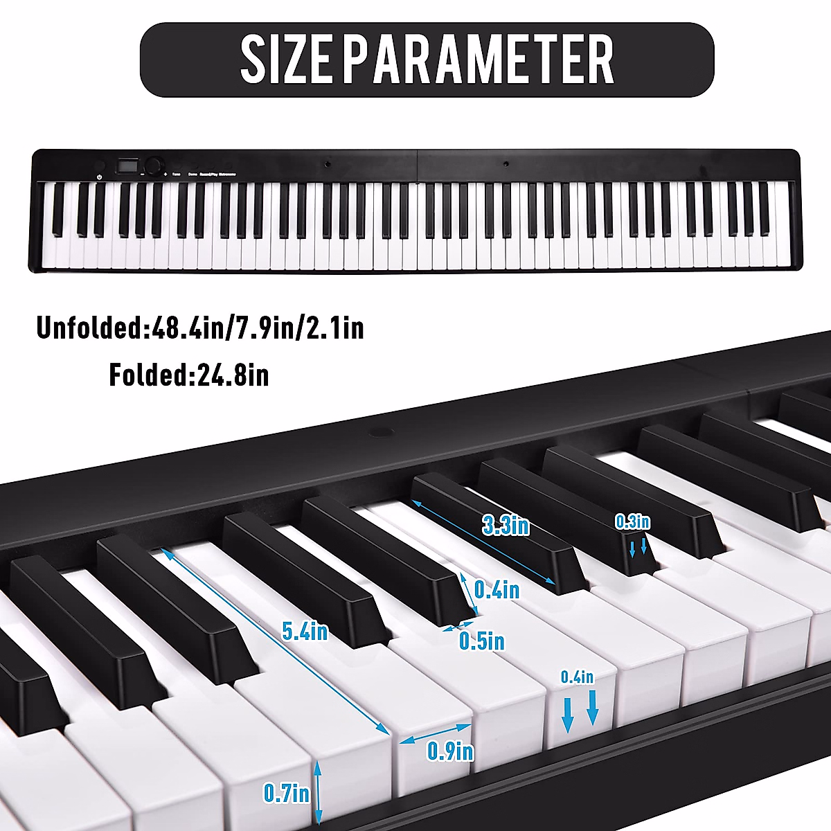 88 Key Foldable Digital Piano Keyboard,Full Size Semi Weighted Keys Bluetooth Keyboard Portable Electronic Piano with Pedal, piano bag,charger,Bluetooth MIDI,music stand for all ages