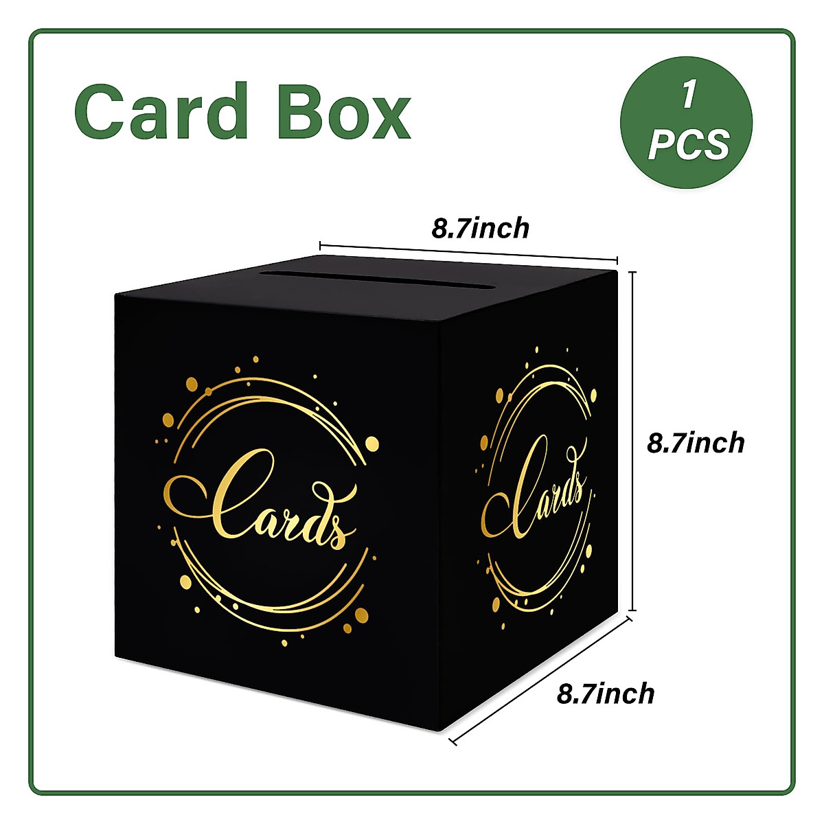 LIKAJON 1 Pack Black and Gold Foil Card Box for Party, 8.7" Black Gift Card Box Money Box for Birthday, Wedding, Baby Shower, Retirement, Anniversary, Bridal Shower, Raffle Ticket