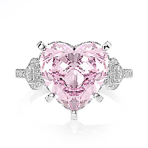 Women's S925 Silver Ring 15ct Heart Shaped High Carbon Diamond Ring Luxury Engagement Wedding Ring (5#-9#) (pink7)