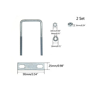 RESALET Carbon Steel Square U-Bolts 2-3/8"(60mm) Inner Width Boat Trailer Ubolt M8 with Nuts, Frame Plate, Round Washers 2 Set
