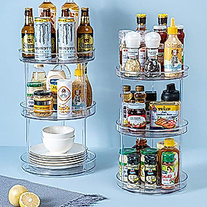 Lazy Susan Turnable Cabinet Organizer, Multifunctional 3 Tier 360 Rotating Clear Cabinet Organizer Large Spinning Spice Containers Cosmetic Can Organizers for Kitchen Pantry Bathroom