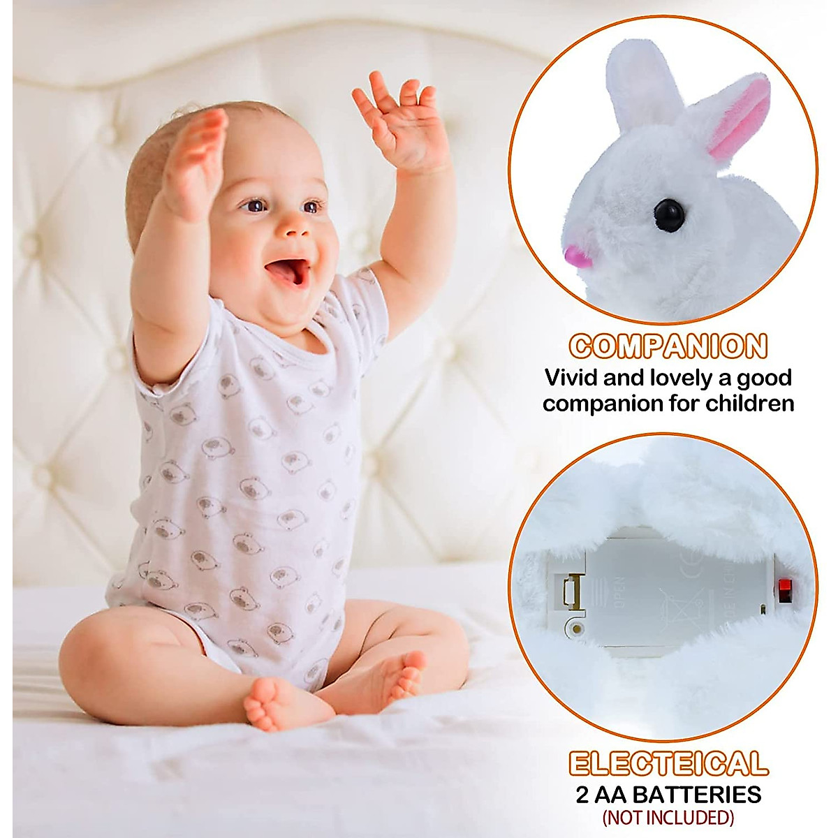 Bunny Toys Interactive Electronic Pet Toys Bunnies Can Walk and Talk, Easter Plush Stuffed Bunny Toy Walking Rabbit Educational Toys for Kids, Interactive Bunny Hopping Wiggle Ears Twitch Nose(White)