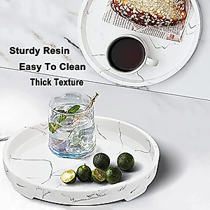 skyehomo Round Resin Marble Tray,Marble Pattern Decorative Storage Organizer,Vanity Tray for Candles,Cosmetics,Perfume,for Bathroom Bedroom Kitchen Nightstand Dressers