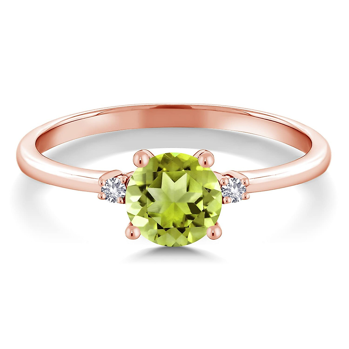 Gem Stone King 10K Rose Gold Green Peridot and White Created Sapphire Solitaire Engagement Ring For Women (0.88 Cttw, Round 6MM, Gemstone August Birthstone, Size 6)