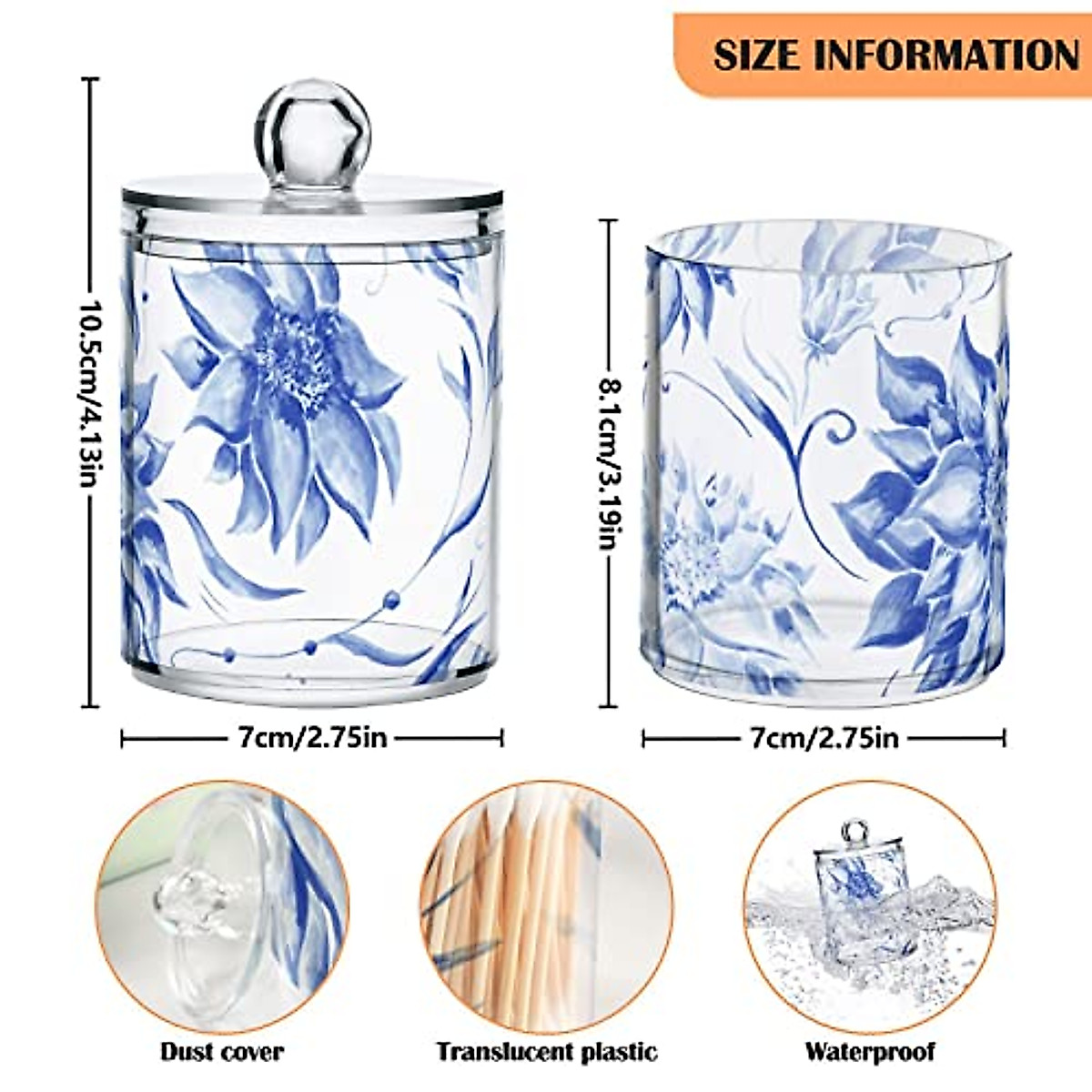 Tatenale Q tip Holder with Lid Cotton Swab Holder Dispenser Container Organizer Cotton Ball Jar Plastic Jars for Cotton Pad Bathroom Vanity Makeup Organizer 2Pack