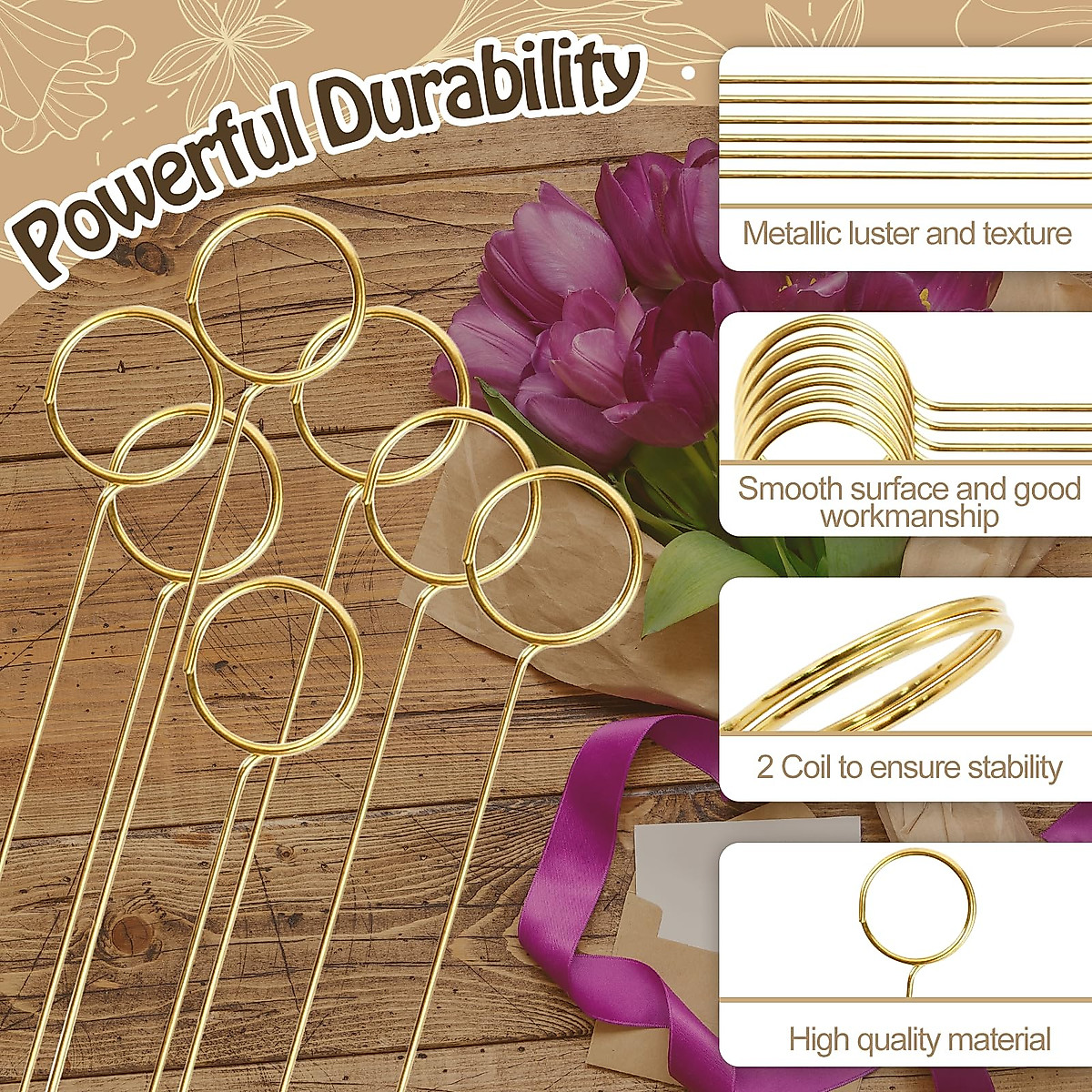 Bonsicoky 30 Pack Gold Floral Card Holder Picks - 13.2" Metal Gift Card Holder - Heart Shaped Place Card Holder for Wedding Birthday Party Bouquet Decorations