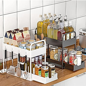 Under Sink Organizers and Storage, Multi-Purpose Under Sink Organizer with Sliding Storage Drawer, 2 Tier Under Sink Storage for Cabinet Bathroom Kitchen,White