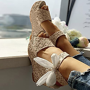 JMMSlmax Espadrille Wedge Sandals for Women Lace Up Wedge Sandals for Women Dressy Casual Shoes for Women Flats Comfortable