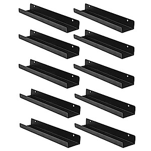 Ilyapa Record Display Wall Mounted Shelf, 10 Pack - Black Metal Record Holder with Mounting Hardware