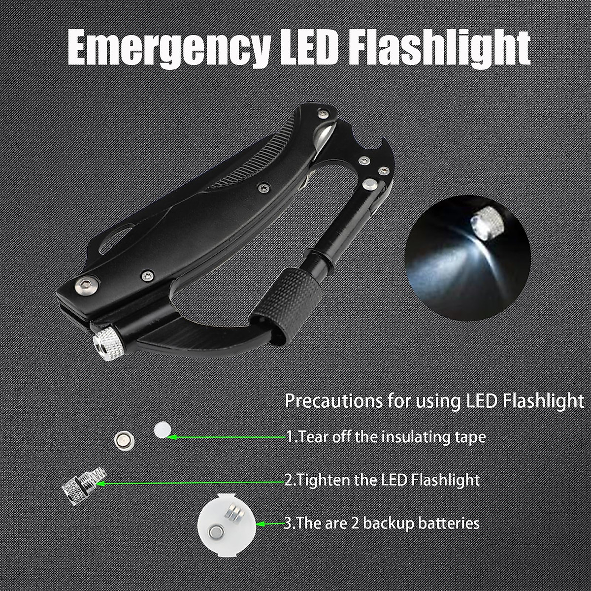 Foxmox Multitool Carabiner with Knife : EDC Carabiners Keychain,LED Flashlight,Glass Breaker and Bottle Opener,Tactical Carabiner Multi-Tools and Outdoor Survival Gear for men