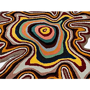 Naz Carpet Irregular Shaped Throw Rug Illusion Pattern Hand-Tufted 100% Wool Handmade Area Rug (Color Multi, 6x6 Feet)