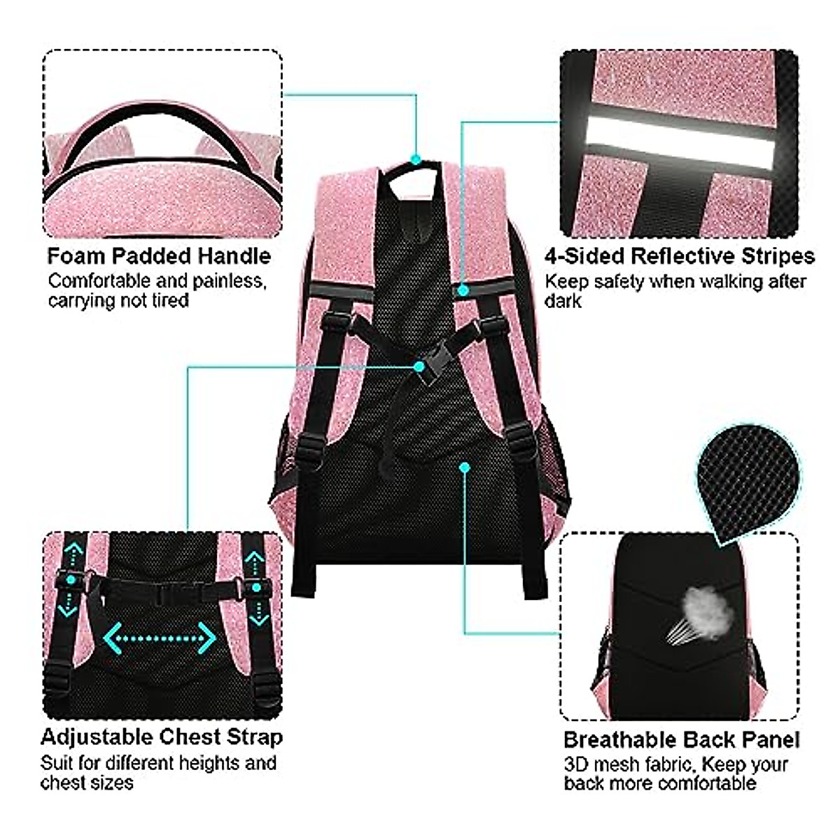 Eionryn Sparkly Pink Glitter Backpack Unicorn Galaxy Laptop Backpacks Book Bags Water Resistant Daypack Durable College Shoulder Bag Sports Travel Day Pack