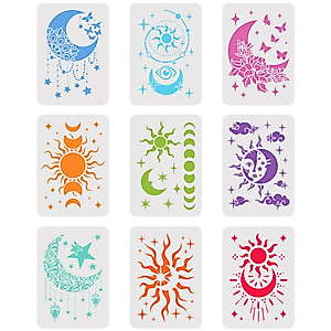INFUNLY Wall Stencils for Painting 12X8 inches Reusable Star Moon Tile Stencil Walls Concrete Floor Stencils for Painting Patio Wall Cement Bathroom Floor Furniture