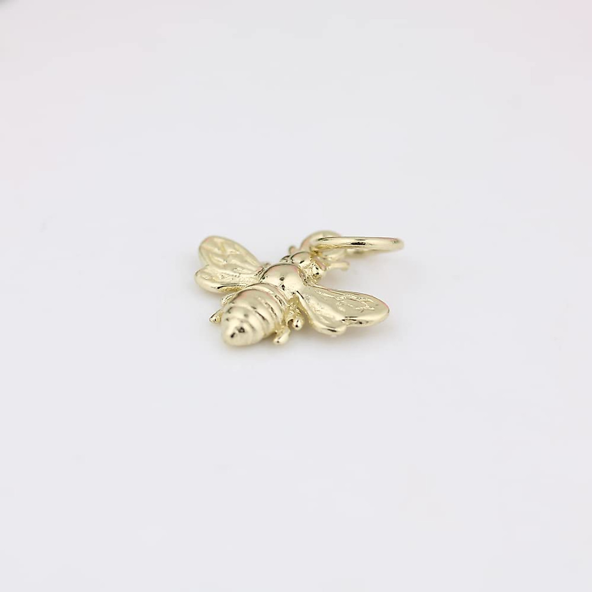 GNGJewel Solid 14k Gold 3D Tiny Bee Necklace Bumble Bee Queen Bee Bumblebee Charm Pendant Necklace (Pendant Only, Yellow Gold)