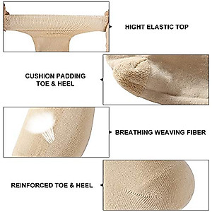 KitNSox Diabetic Socks Extra Wide Calf Women Men Elderly Soft Stretchy Breathable Crew Cushion Loose Top Dress No-Binding Socks 6 Pairs Beige L
