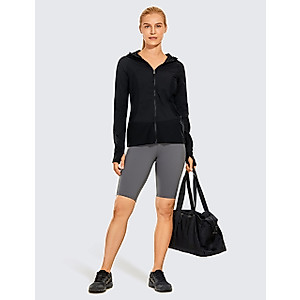 CRZ YOGA Women's Lightweight Breathable Athletic Jackets Full Zip Sweatshirt Running Hoodies with Pockets Black Small