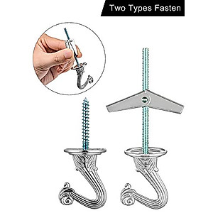Qc Ceiling Hooks for Hanging Plants, 6 Sets Nickel Heavy Duty Swag Hooks with Hardware Including Screws and Toggle Wings