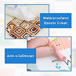 Baby Play Mat Foam Playmat for Baby Reversible Foldable Waterproof Soft Foam Extra Large Alphabet Baby Mat for Floor Playmat for Babies and Toddlers with Travel Carry Bag(79 x 59 x 0.4 in)