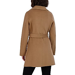 Tahari Women's Ella Lightweight Double Face Wool Wrap Coat with Tie Belt, Solid Camel, Medium
