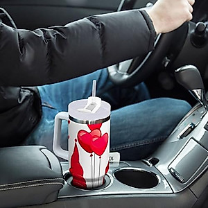 Cute Valentine's Gnome Stainless Steel Tumblers with Handle and Straw Lid for Water, Water Tumbler 30 OZ / 0.89 L