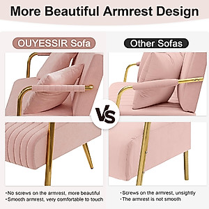 OUYESSIR Loveseat Small Sofa Couch, 59" Love Seat Settee 2 Seater Upholstered Sofa with 2 Pillows for Small Space Living Room Office Apartment (Pink, Velvet)