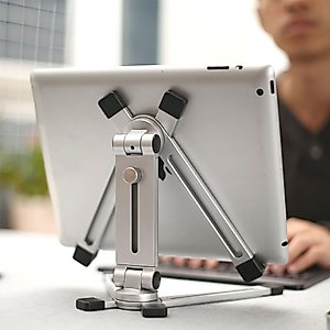 FUZADEL Portable Fold-Up Travel Stand Aluminum, Universal Tablet Stand Holder Foldable Multi-Angle Adjustable Stand for Tablet/Phone/Notebook/Tablet Holder for Surface Notebook Monitor Stand