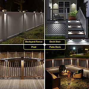 ROSHWEY Solar Outdoor Lights, 10 Pack Solar Fence Lights with 30LED Waterproof Backyard Lighting Stainless Steel Lamp for Deck Courtyard Patio Pool