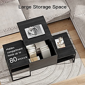 Amada Lift Top Coffee Table, Rectangle Coffee Table with Hidden Compartment and Storage Shelf, Modern Coffee Table for Living Room, Office, Entertainment Center, AMCT3B