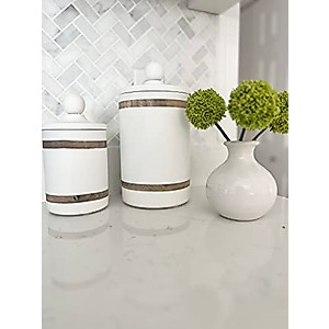 Mud Pie Wood Strap Canisters, White