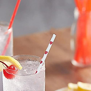 Biodegradable Paper Straws, 300 Pieces Pack,Red Heart Stripe Disposable Drinking Straws,Eco Friendly Christmas Party Supplies, Birthday, Wedding,christmas straws
