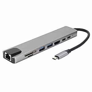 LAJS Type C Docking Station, 8 in 1 Portable Type C Adapter Multiport Aluminum Alloy for Type C Female Connector for USB 2.0 Memory Card
