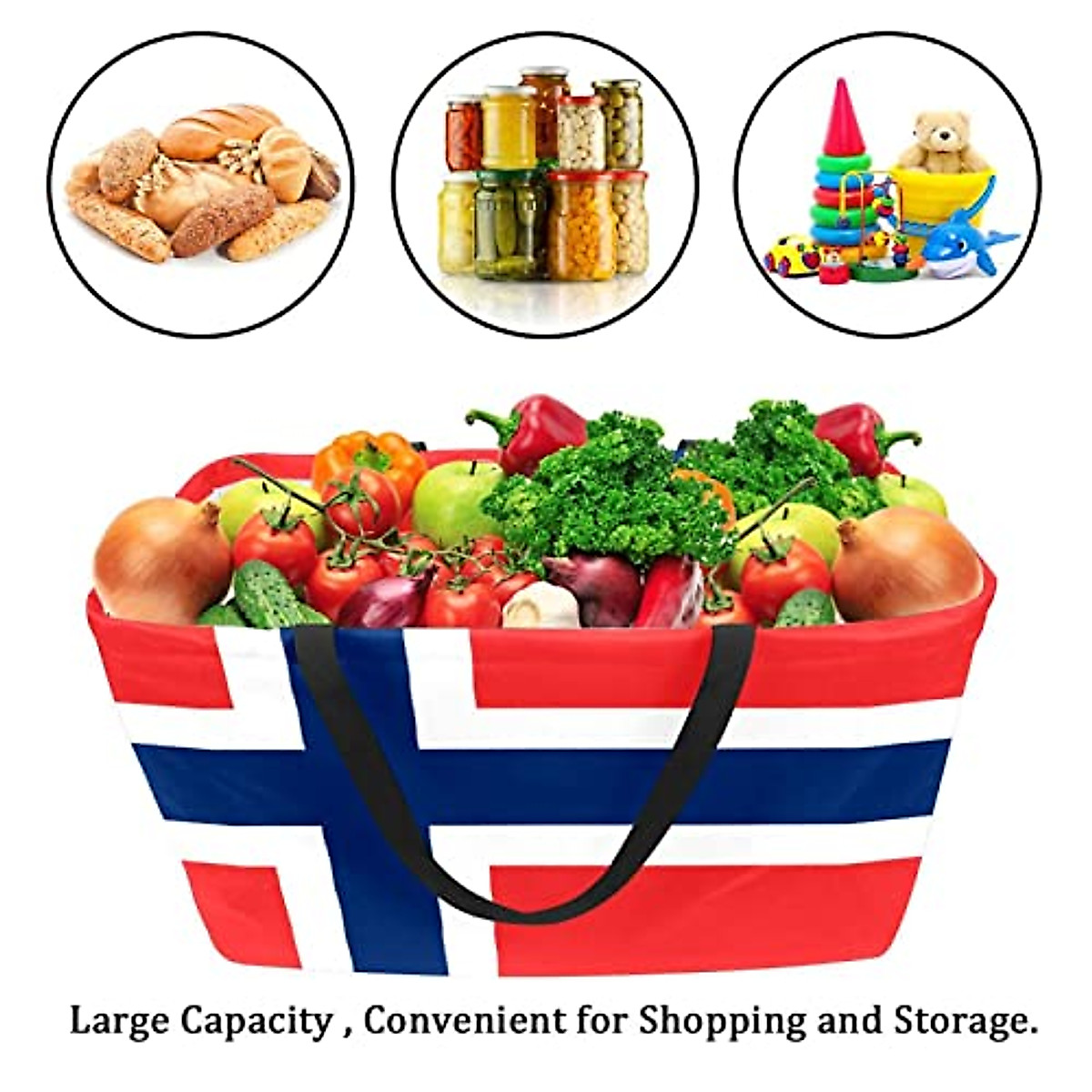 Reusable Grocery Bags,Recyclable Shopping Bags,flag of Norway,Washable Durable Pouch Portable Tote Bag