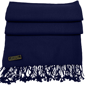 CJ Apparel Navy Blue Dark Blue 100% Cashmere Shawl Pashmina Scarf Wrap Stole Head Wrap Hand Made in Nepal NEW