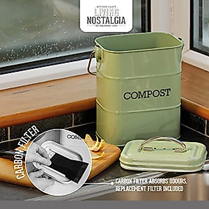 KitchenCraft Living Nostalgia Kitchen Compost bin Made of Metal, Steel, Green