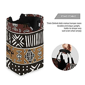 Ruio Laundry Hamper Basket Storage Bag Foldable Clothes Bag African Mud Cloth with Elephants Folding Washing Bin Clothes Hamper Large Basket