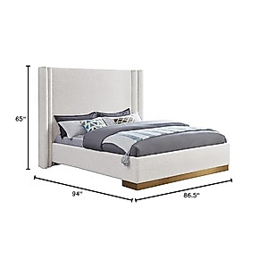 Meridian Furniture HaltonCream-K Halton Collection Modern | Contemporary Boucle Fabric Upholstered King Bed, Rich Cream Boucle Fabric, Brushed Gold Metal Base, 94" W x 86.5" D x 65" H, Cream, King