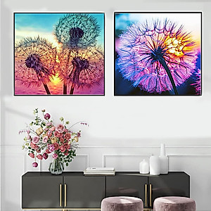 2-Piece Dandelions Diamond Painting Kits for Adults, Round Full Drill 5D DIY Diamond Art Kits for Home Wall Decor 12"x12"