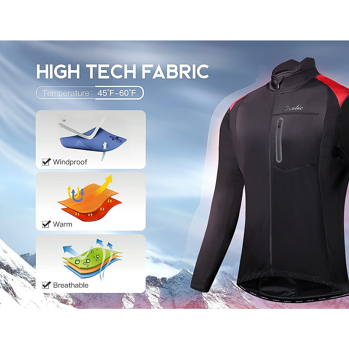 Santic Men's Cycling Bike Winter Jackets Windproof Fleece Thermal Warm UP Running Bike Bicycle Jacket Breathable Reflective Softshell Windbreaker