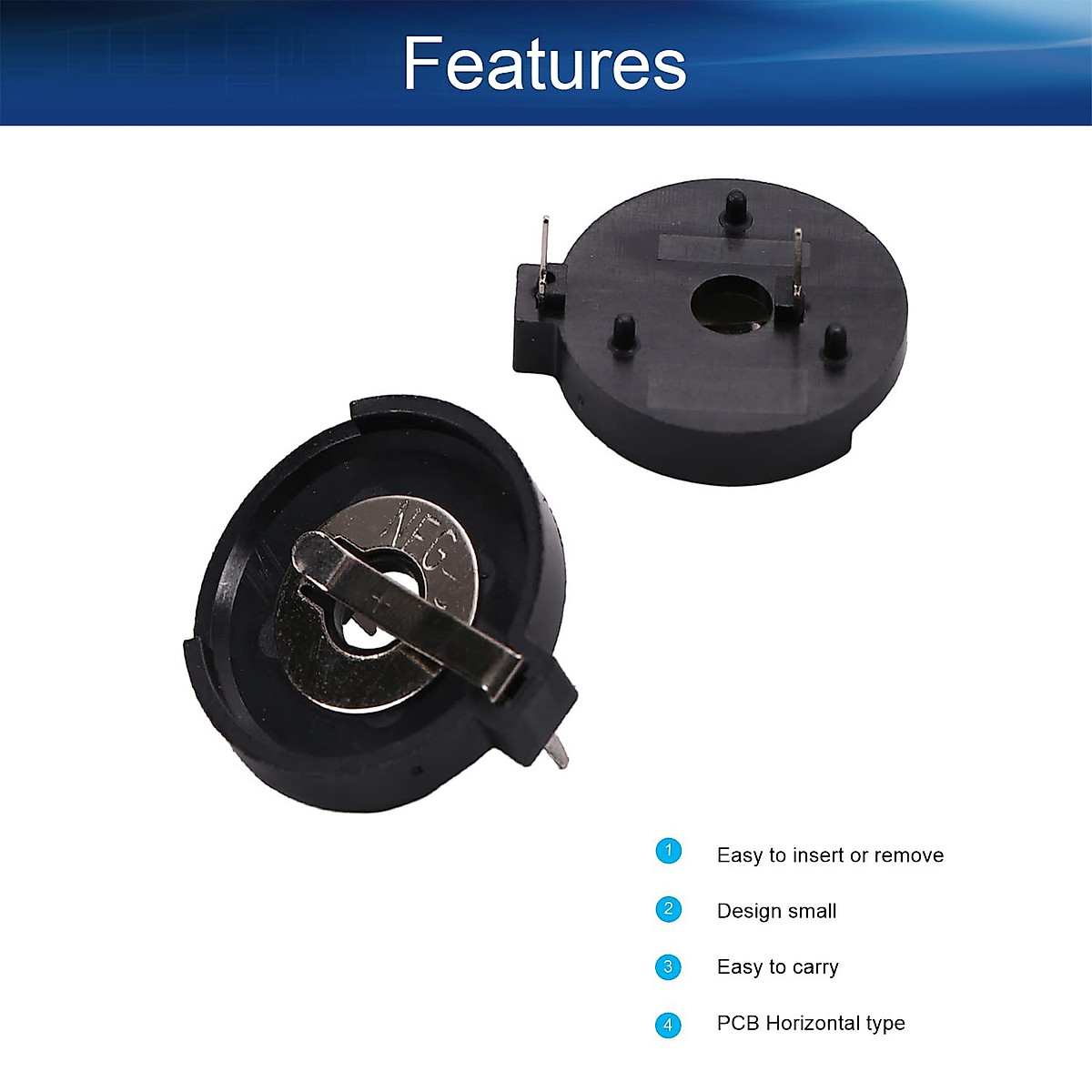 Heyiarbeit 5Pcs CR2430 Horizontal Coin Button Battery Holder Black Container Case Coin Cell Button Battery Socket Holder for 3V Button Battery